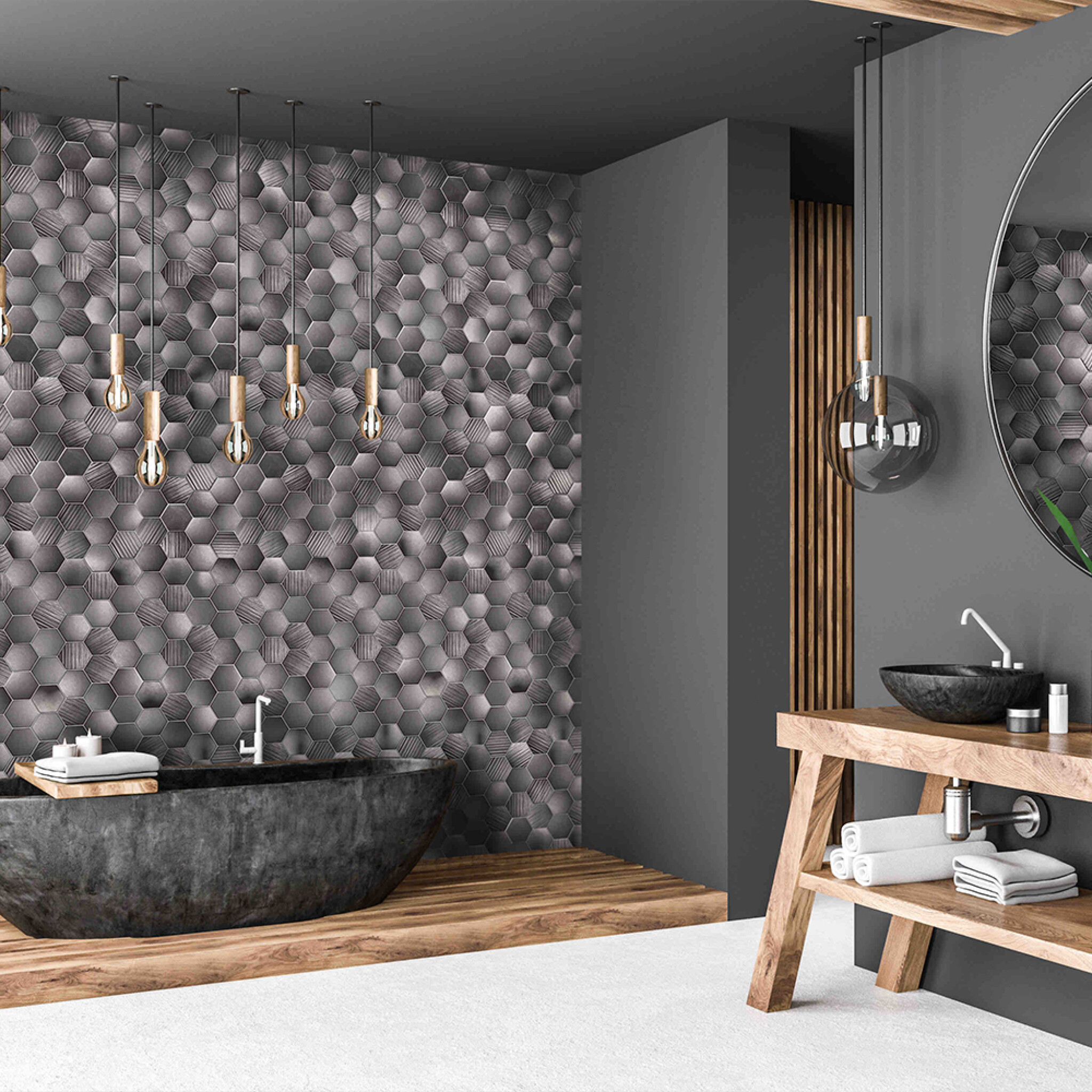 Aqua 1000 - Grey Honeycomb Bathroom Wall Cladding